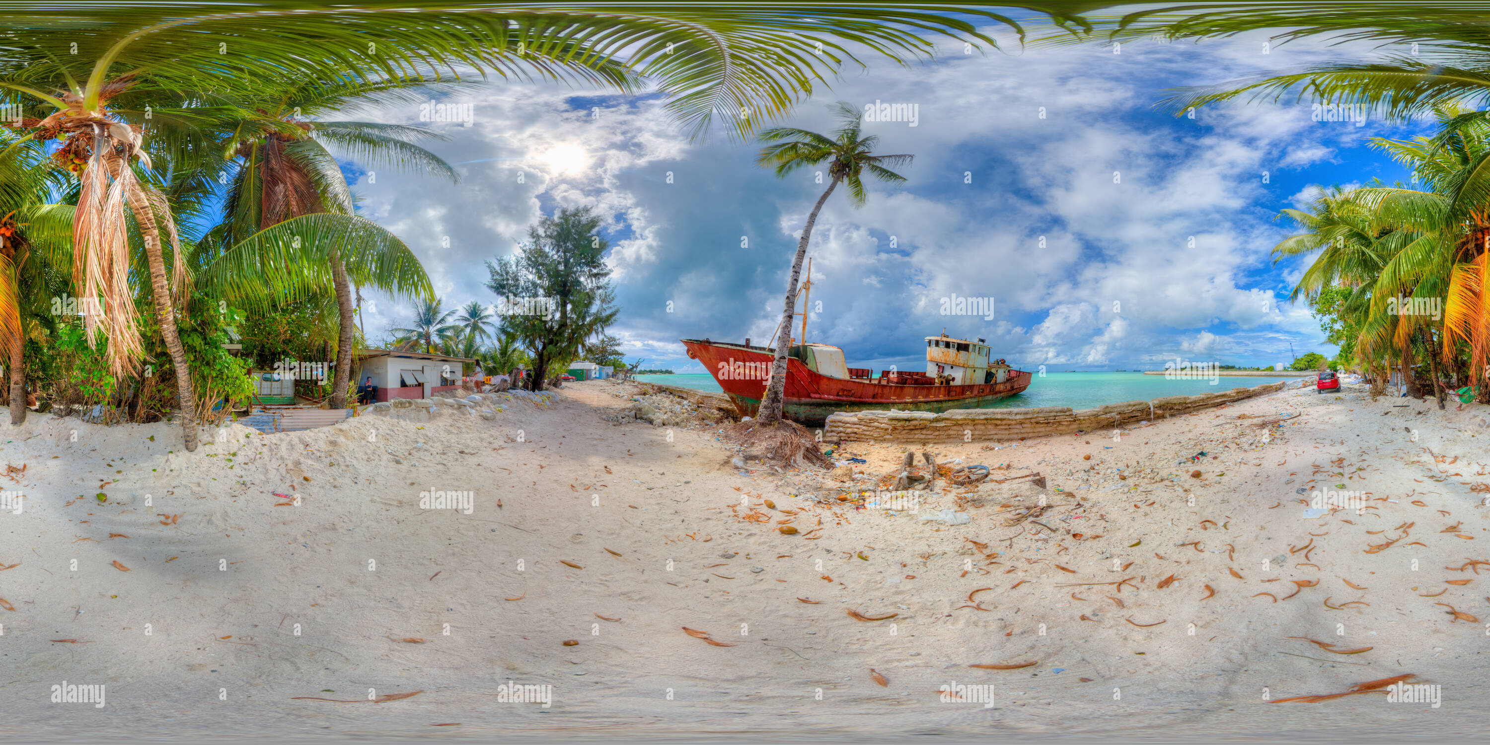 360° view of Ship thrown on seawall during record high tides in Betio ...
