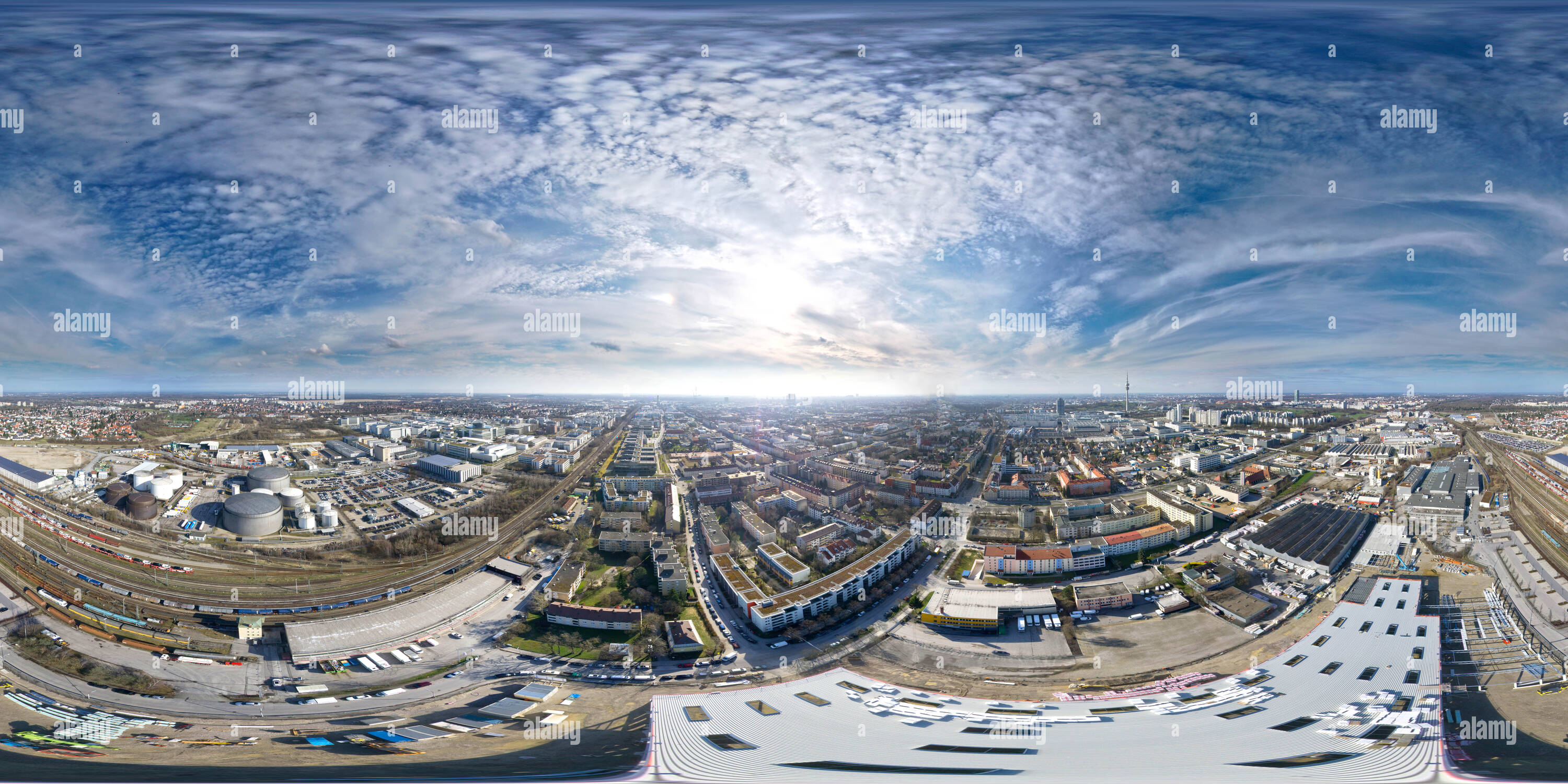 360° view of New DHL logistic Center, Munich North, 3 Apr 2015, Aerial ...