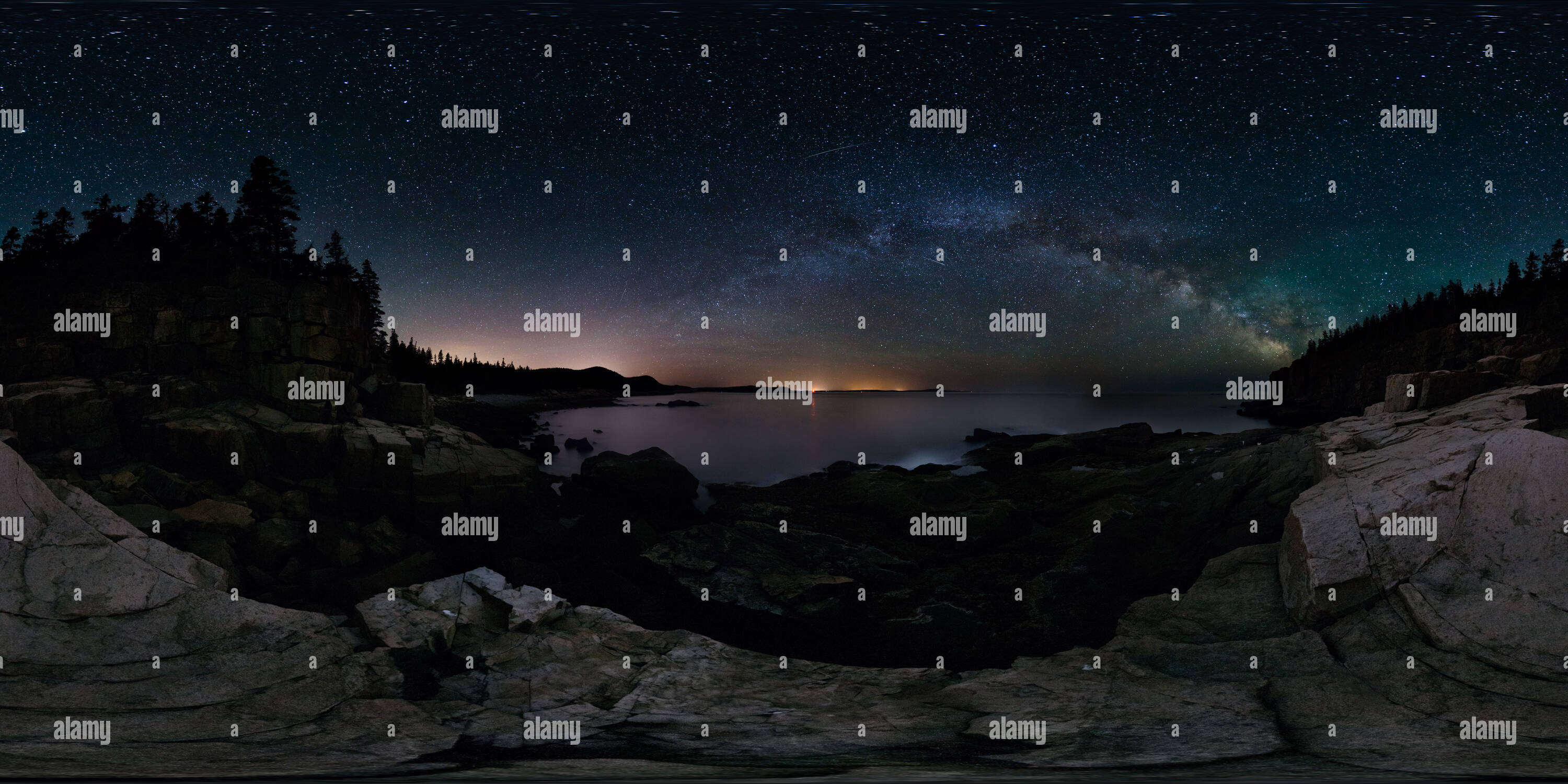 360° view of Milky Way over Otter Cliffs - Alamy