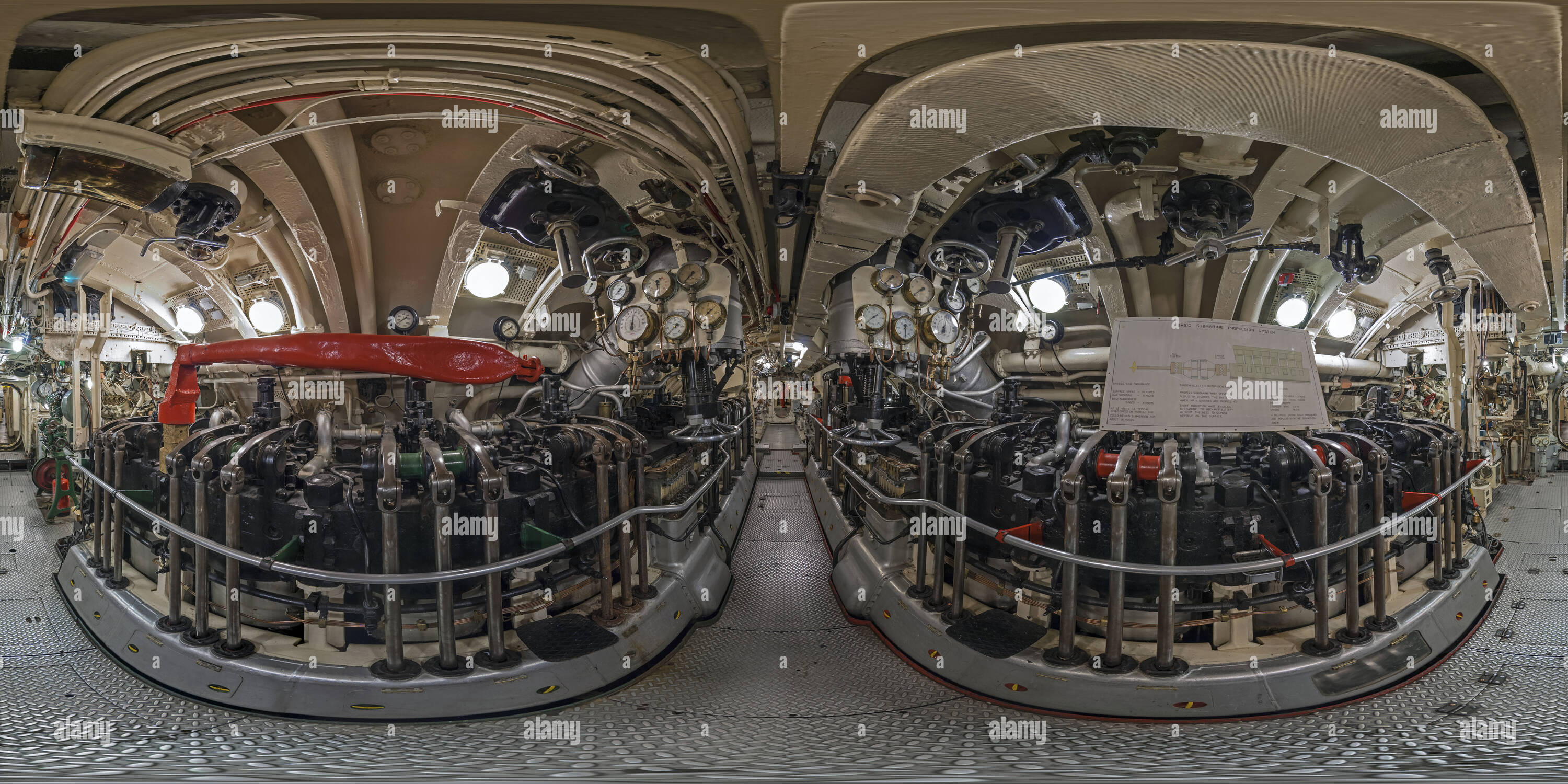 360° view of HMS Alliance Engine Room, Royal Navy Submarine Museum - Alamy