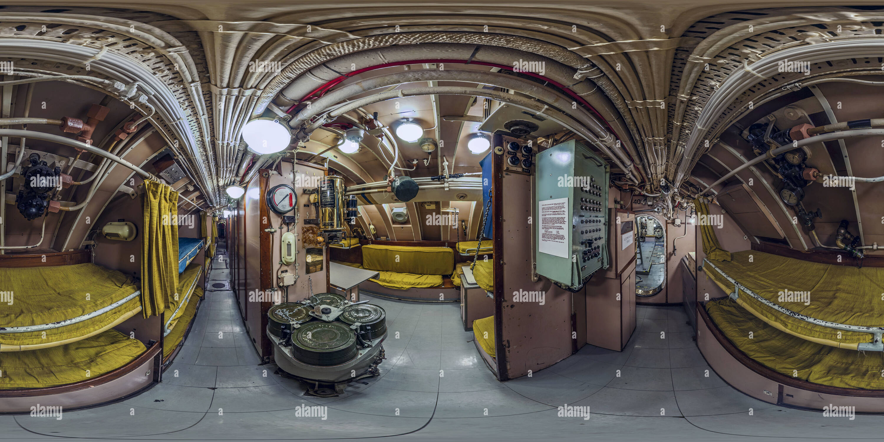 360° view of HMS Alliance Mess Deck, Royal Navy Submarine Museum - Alamy