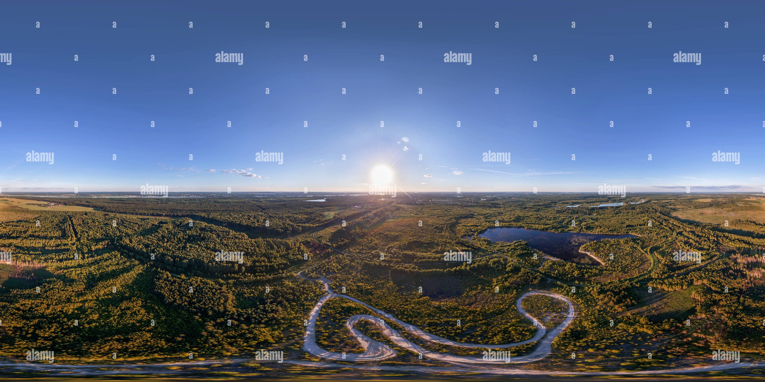 360° view of Over the fields and lakes - Alamy