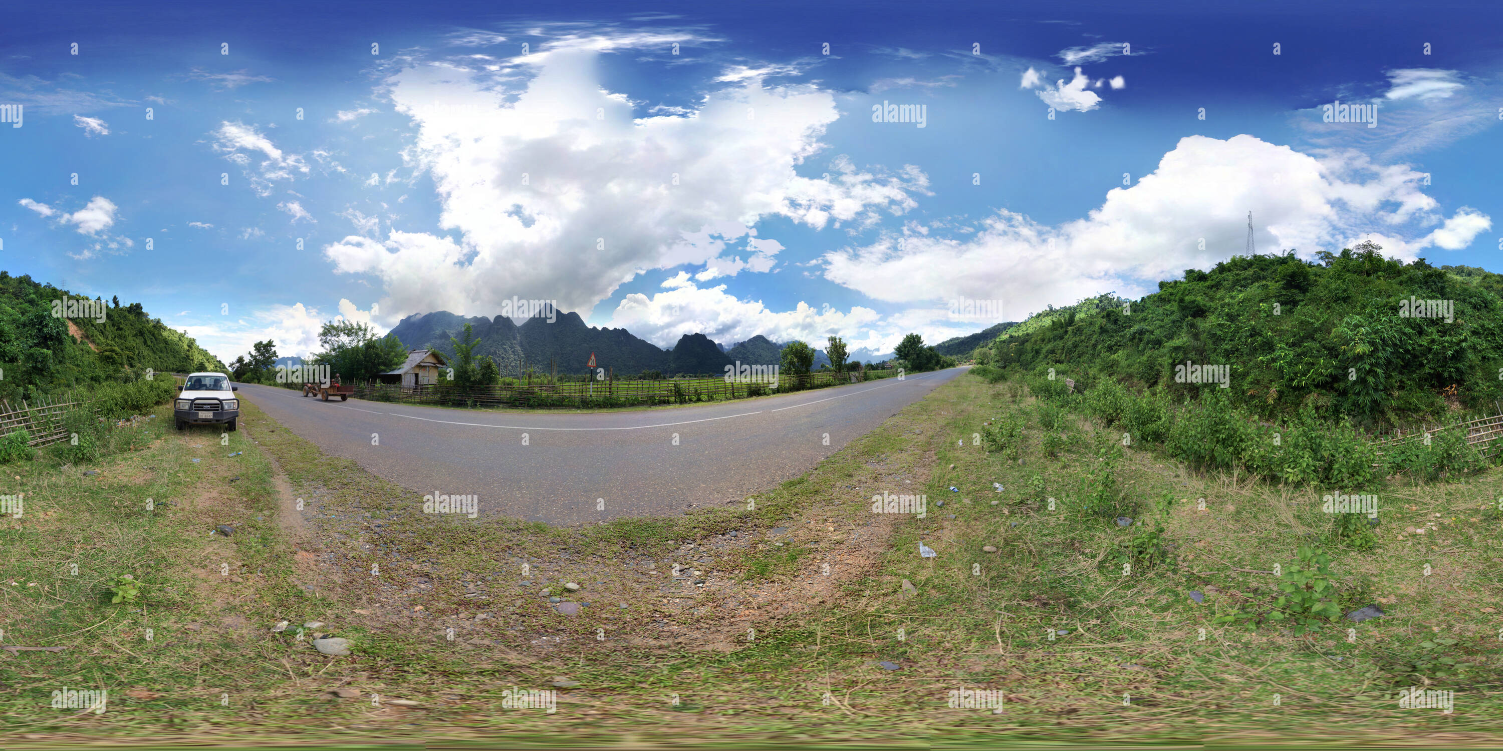 360° view of Karst hills and rice field near Vang Vieng, Laos - Alamy