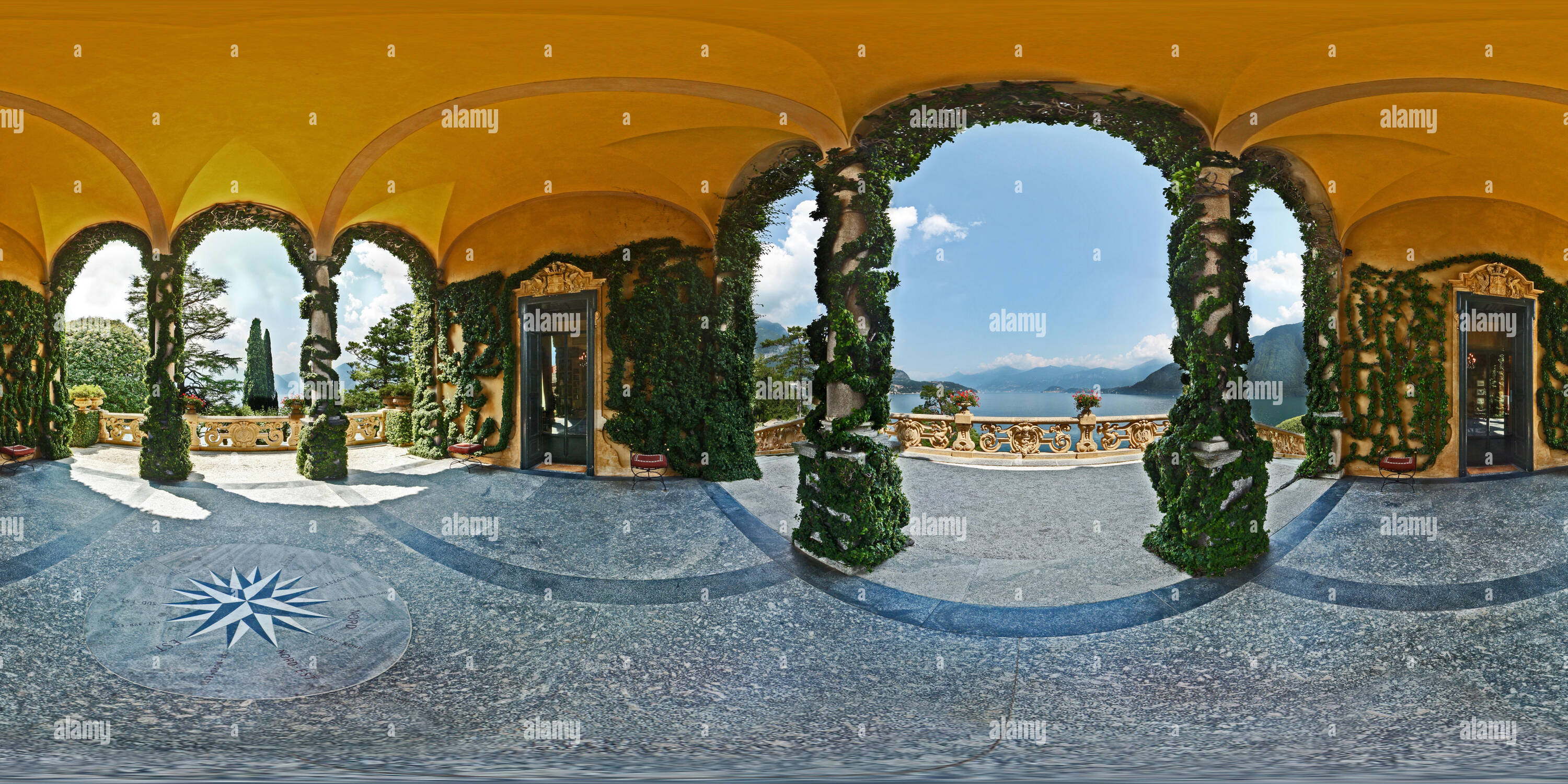 360° view of Loggia and gardens of the Villa del Balbianello , Lake ...