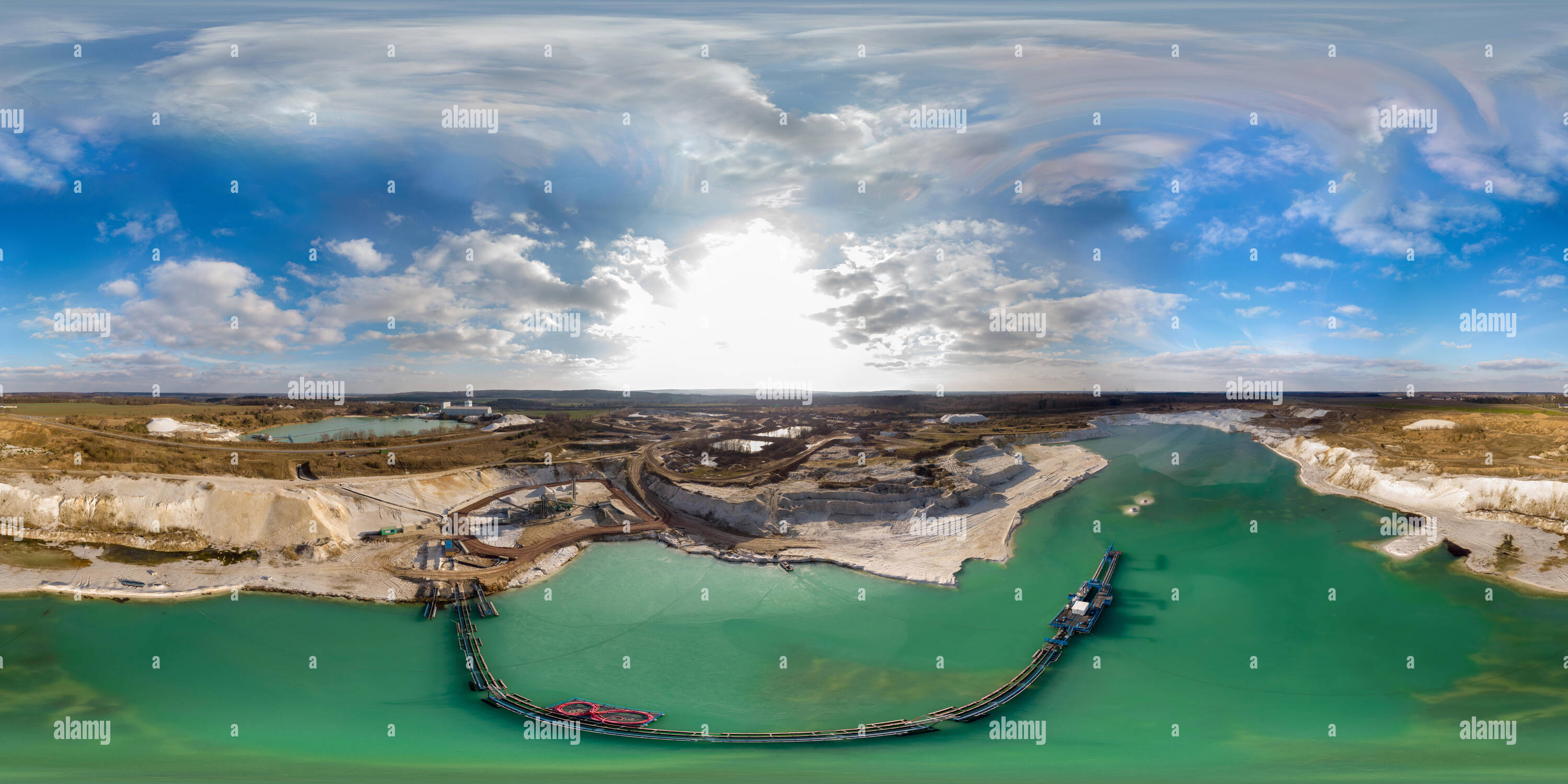 360° view of Composite panorama of aerial photos of a wet mining ...