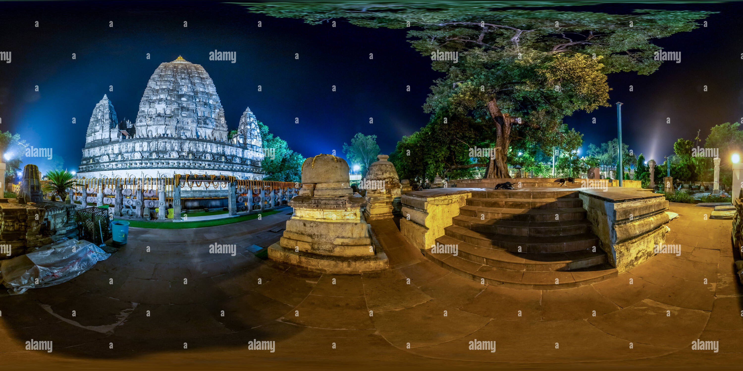 360° view of Night time at Mahabodi temple - Alamy
