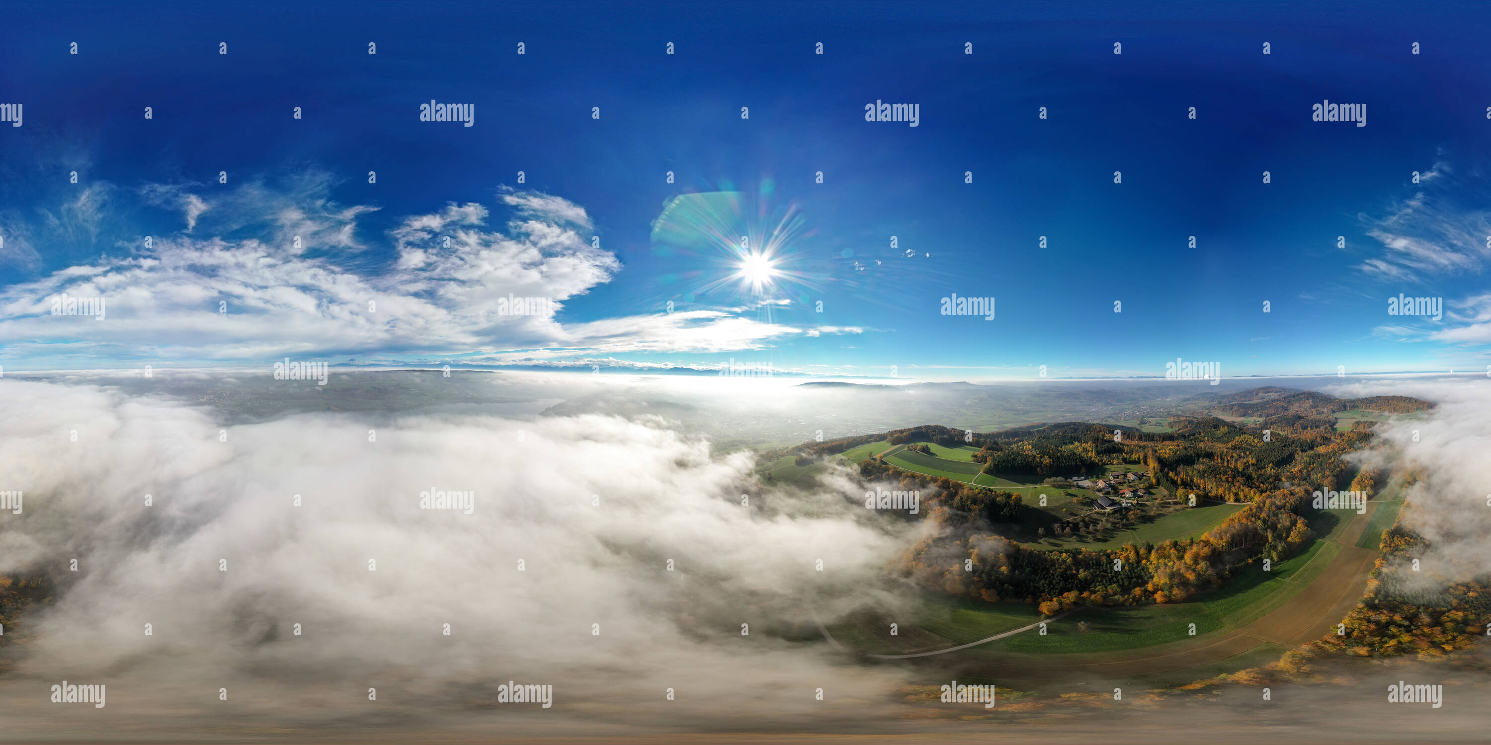 360° view of Foggy Autumn over Swiss Hills - Alamy