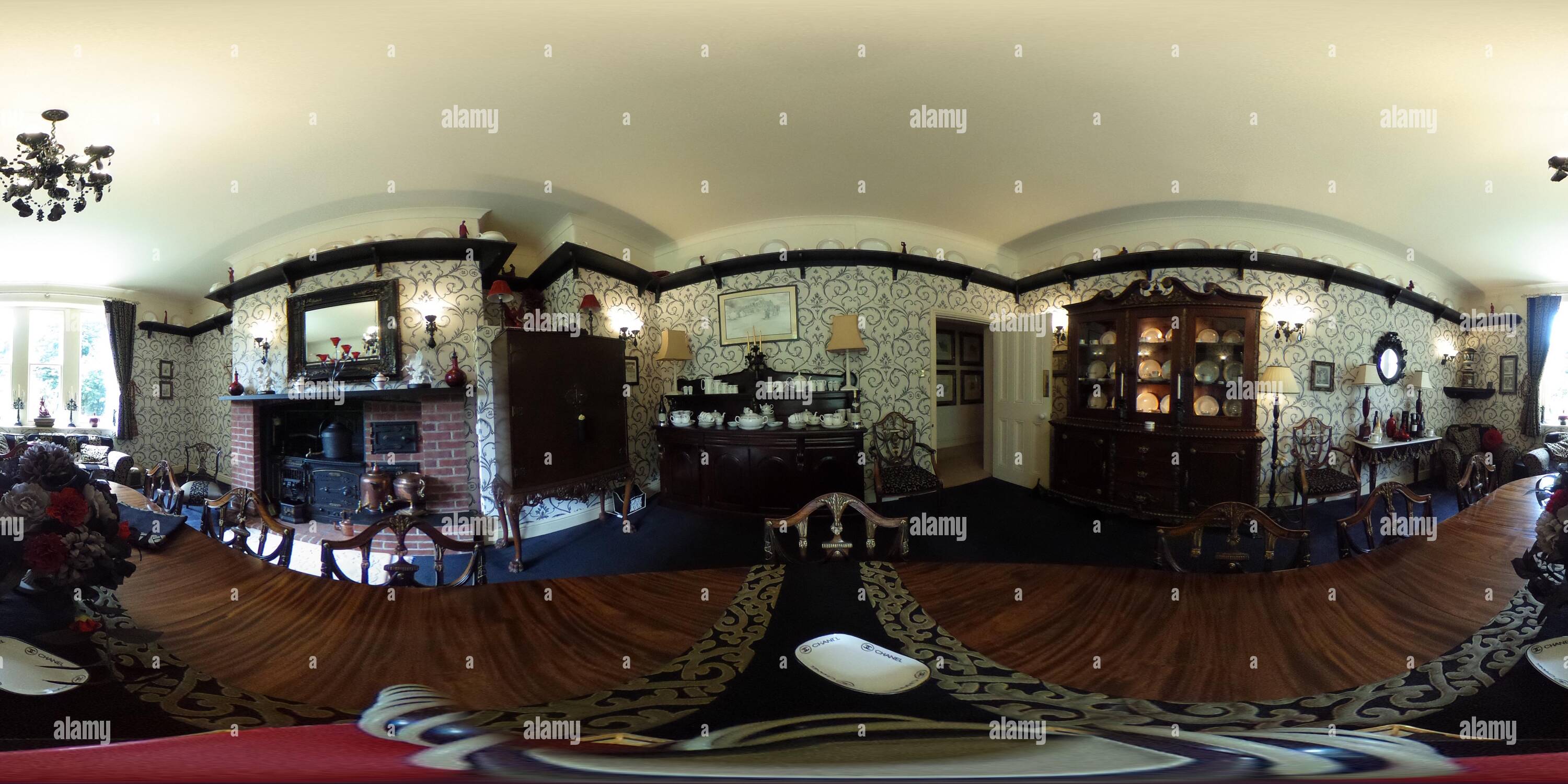 360° view of Interior panoramic photo at Abbey Cwm Hir Hall - Alamy