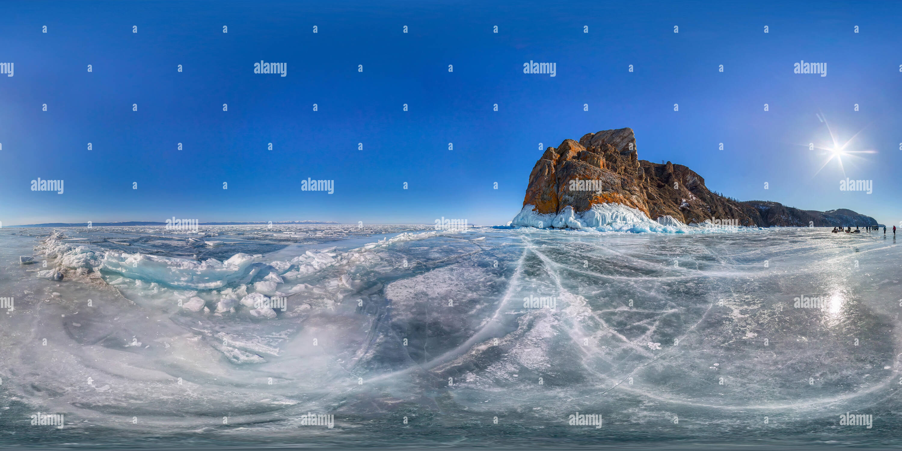 360° view of Ice hummocks on Lake Baikal near Cape Khoboy. Spherical ...
