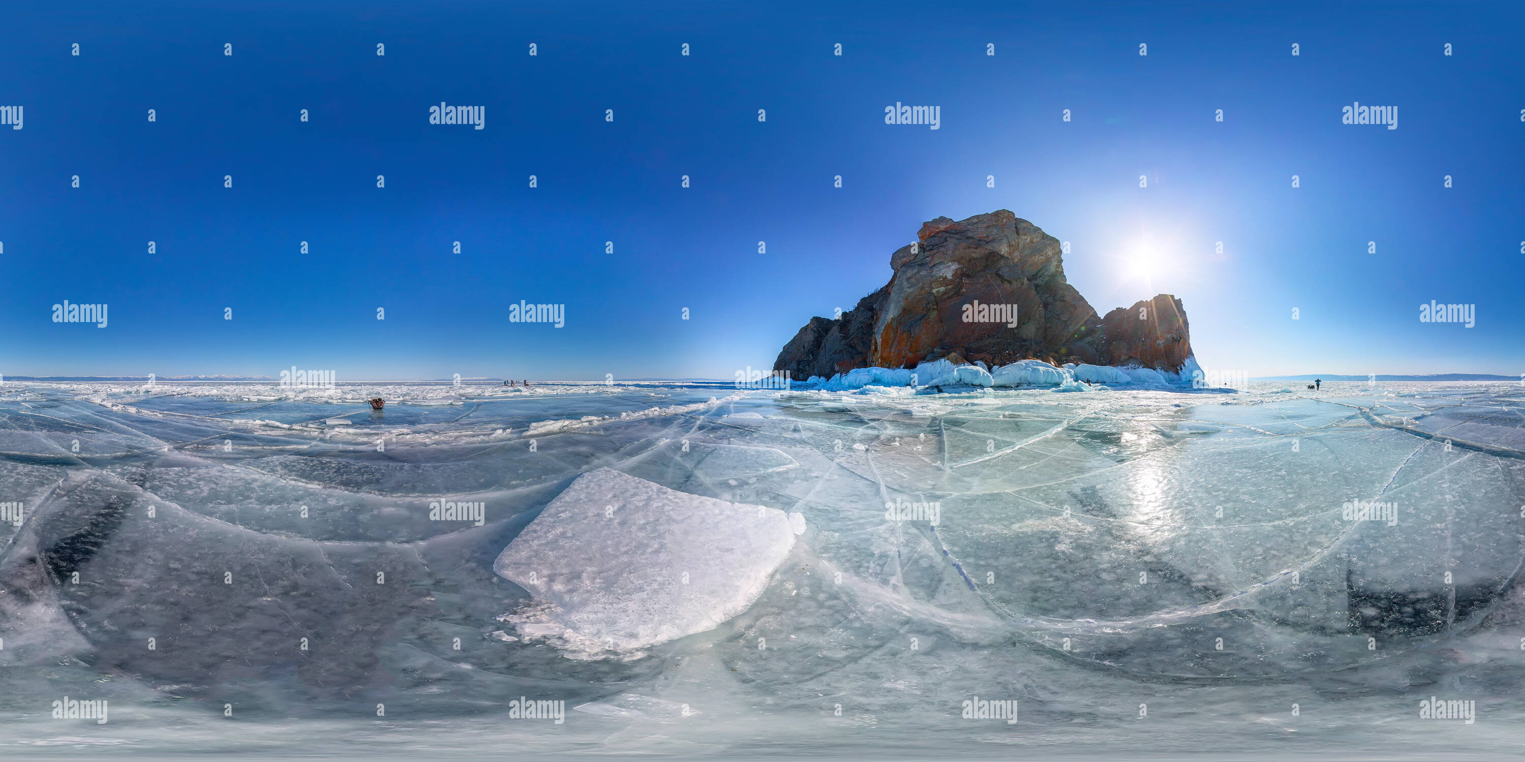 360° view of Ice hummocks on Lake Baikal near Cape Khoboy. Spherical ...