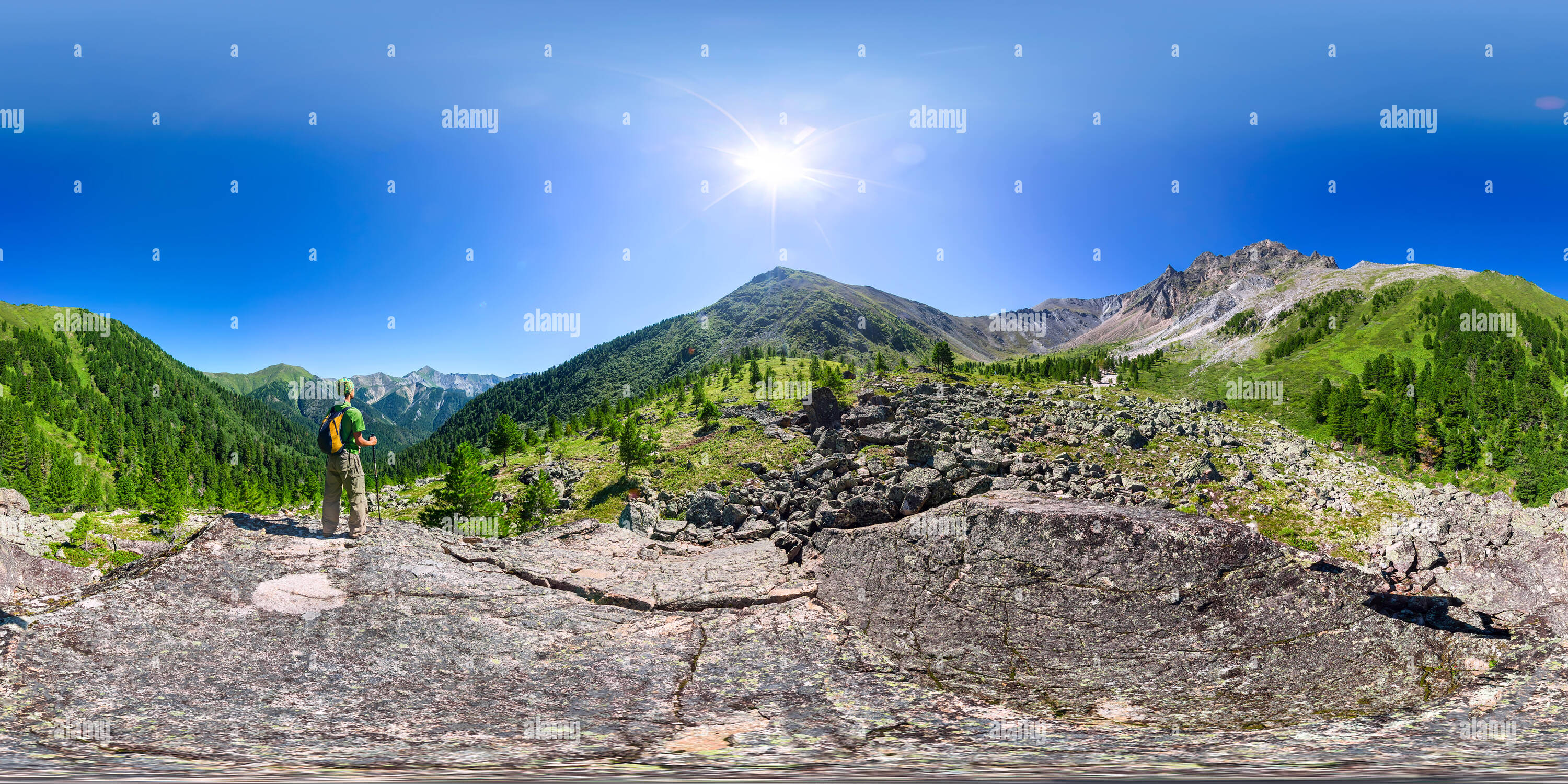 360° view of Spherical panorama 360 180 man with backpack standing in ...