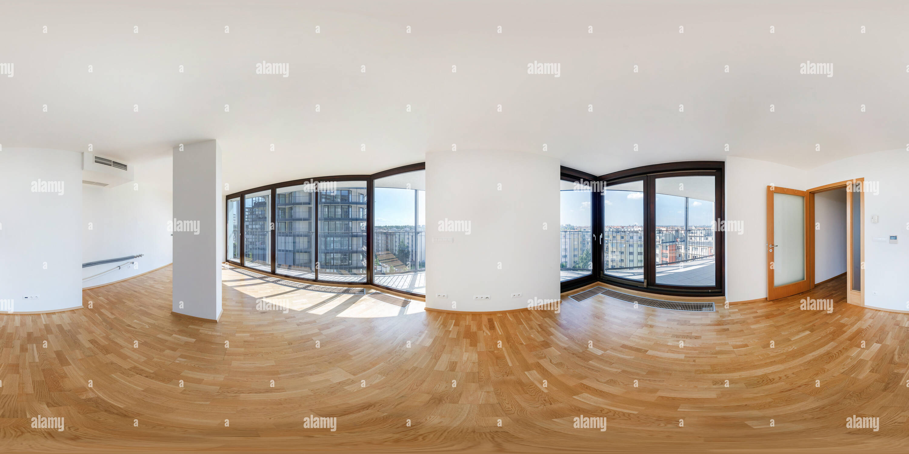 360° view of Panorama of modern white empty loft apartment interior ...