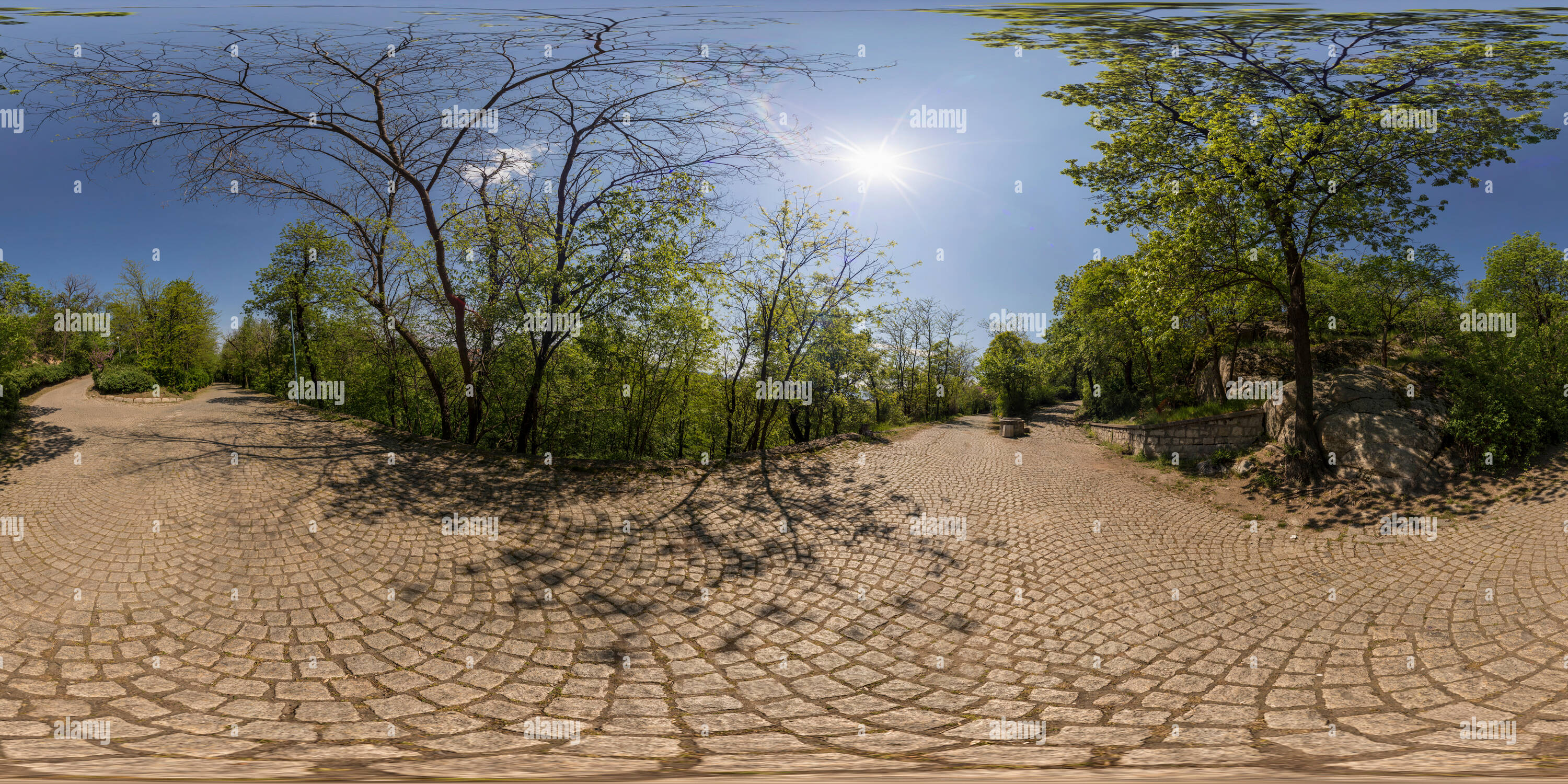 360° view of 380 by 180 degrees spherical panorama of the crossroad ...