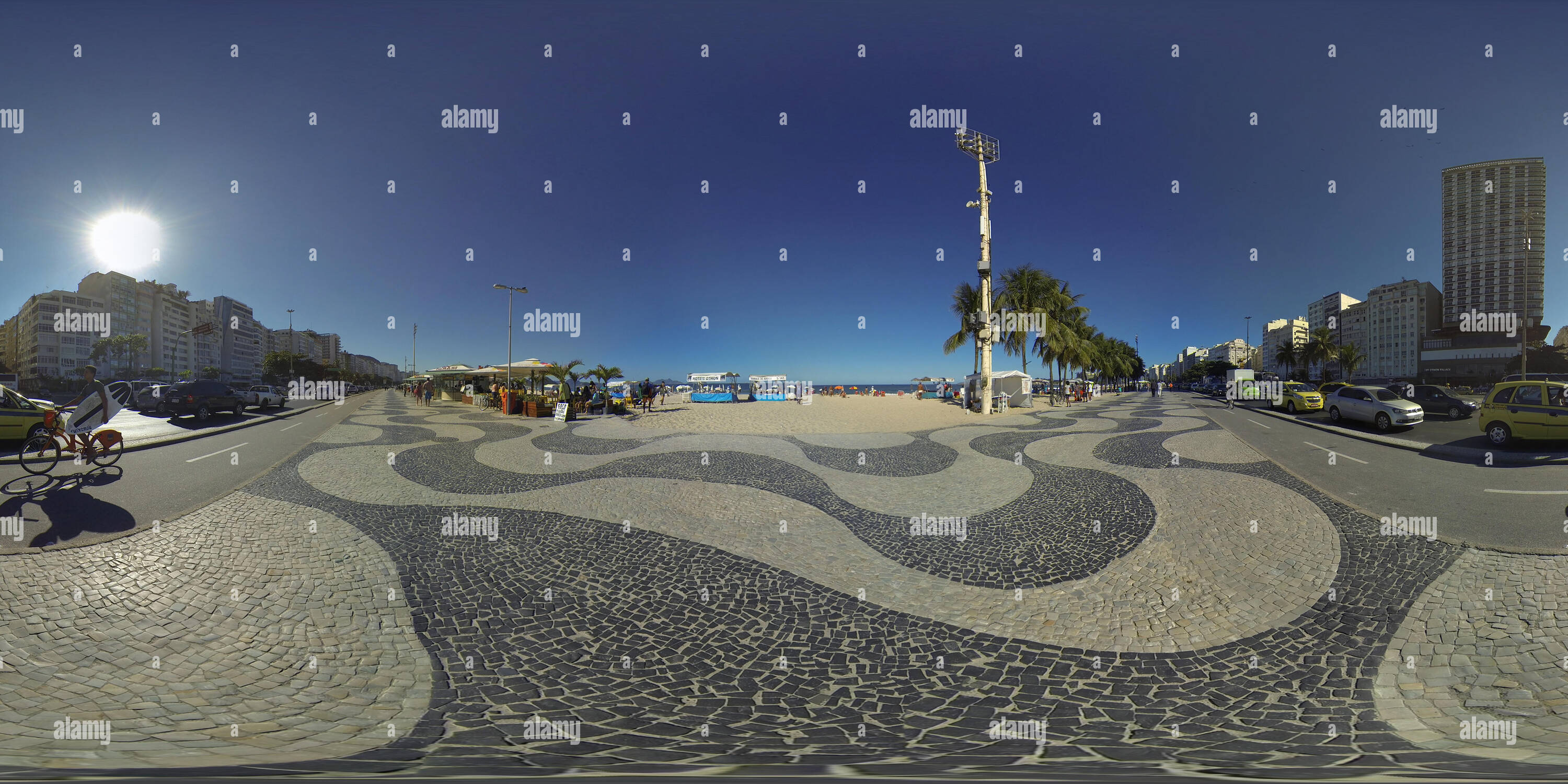 360° view of Rio de Janeiro, Brazil: People enjoy sand on Ipanema Beach ...