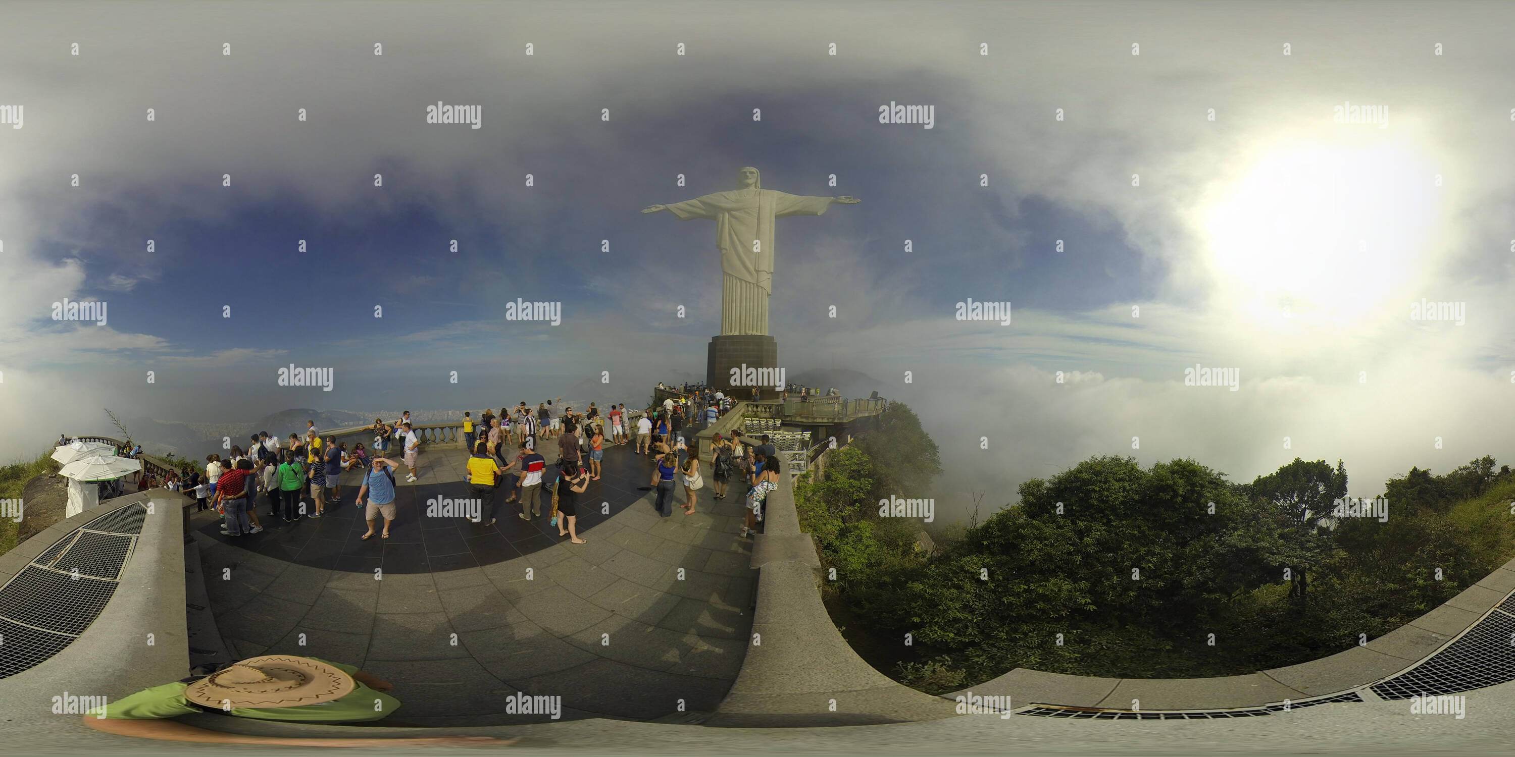 360° view of Christ the Redeemer Monument in fog in Rio de Janeiro ...