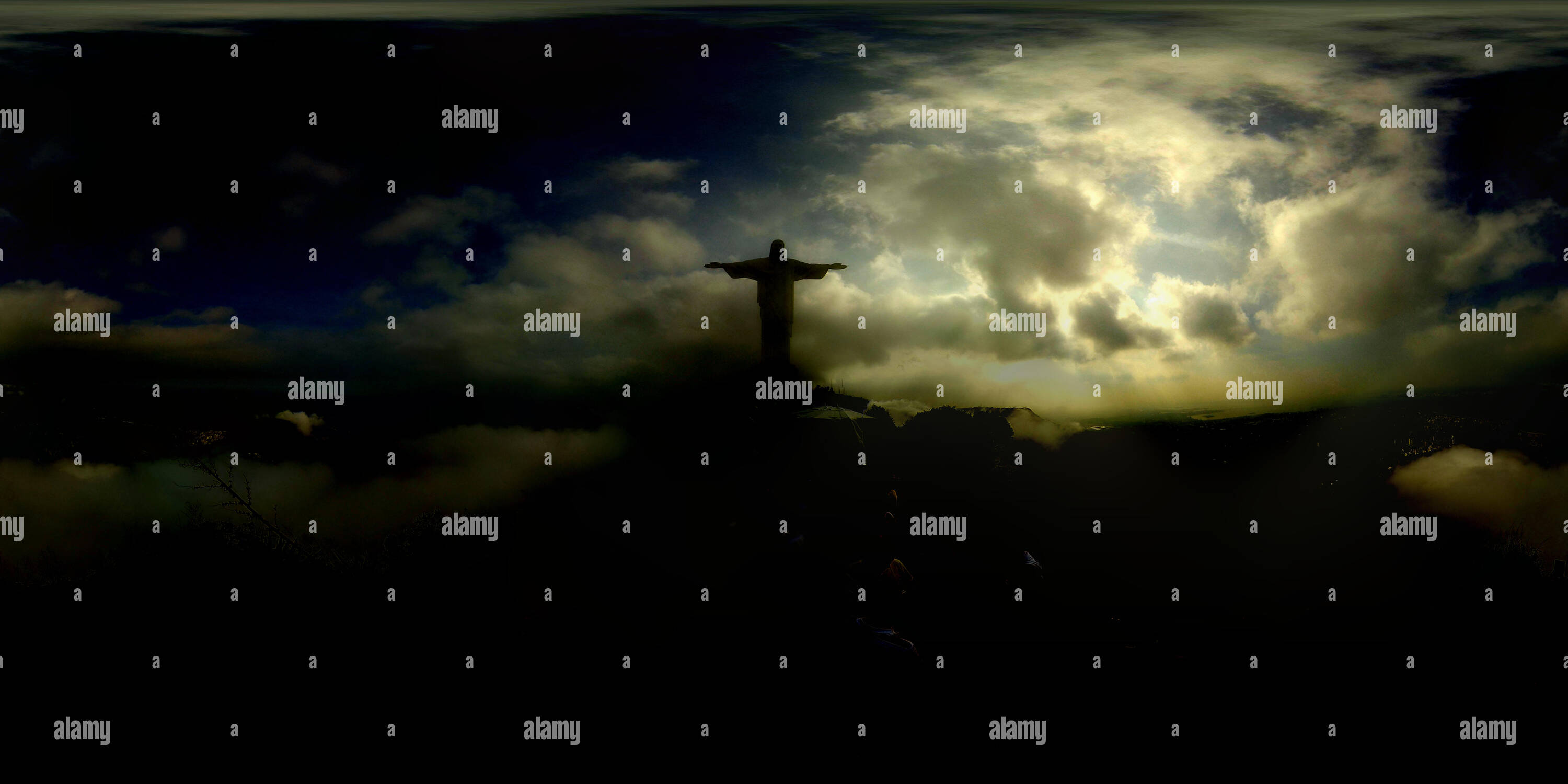 360° view of Christ the Redeemer on top of Corcovado mountain Rio de ...