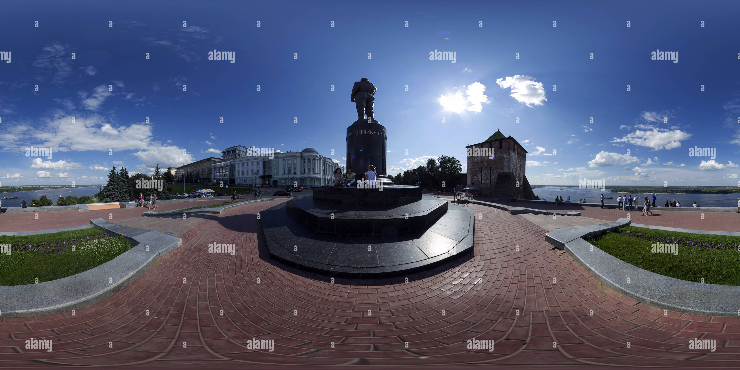 360° view of Pilot Valery Chkalov Monument in Nizhny Novgorod and river ...
