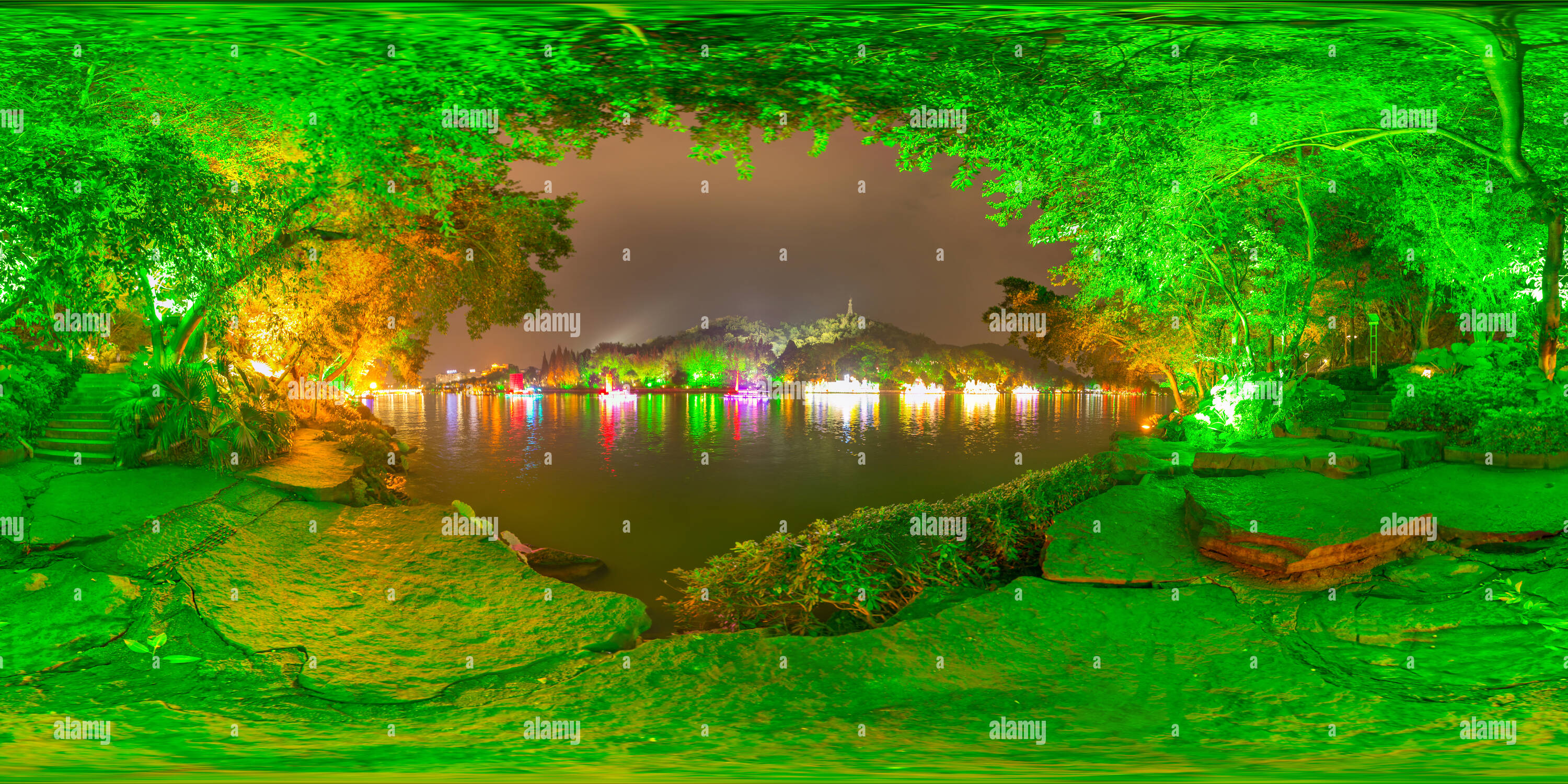 360° view of Night scene at Guihu lake,GUILIN - Alamy