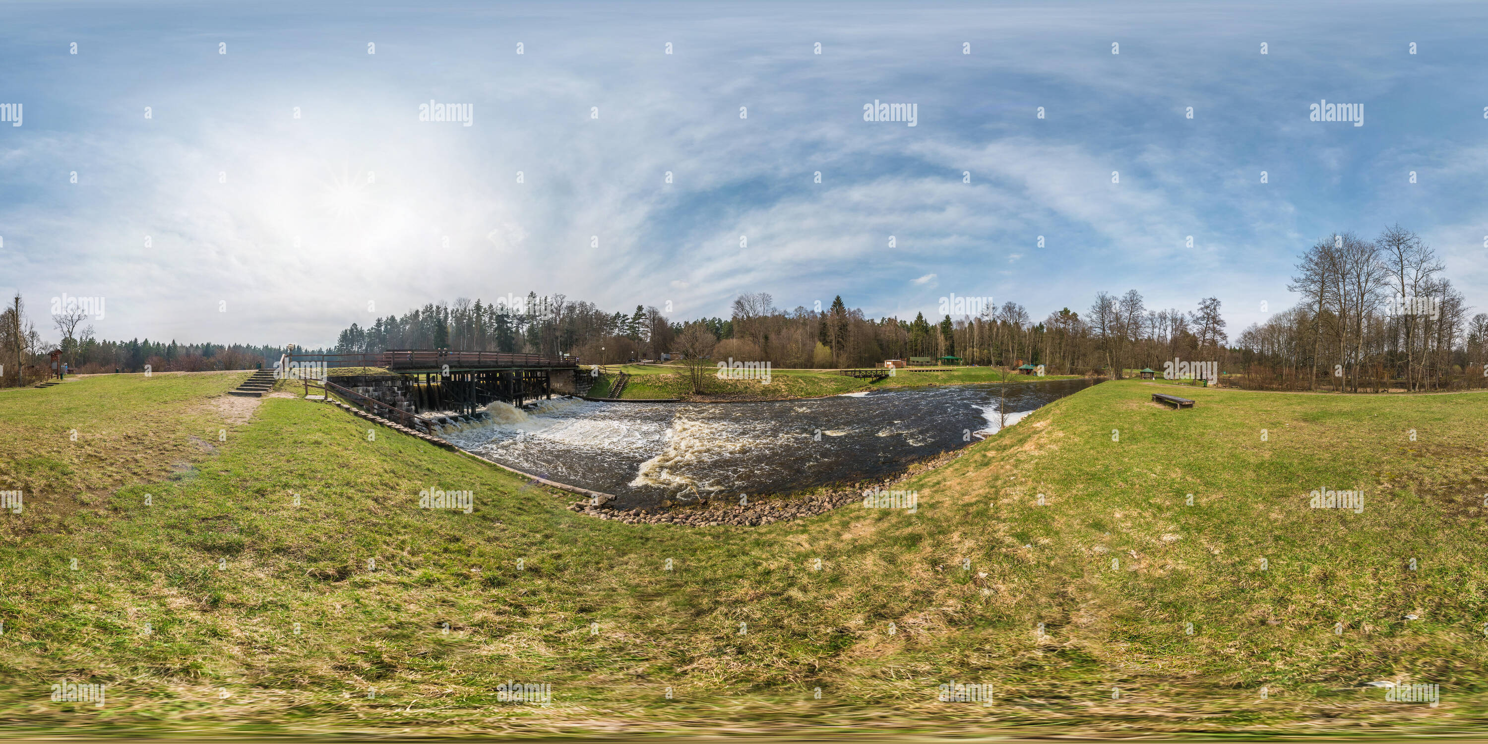 360° view of full seamless panorama 360 angle view dam lock sluice on ...