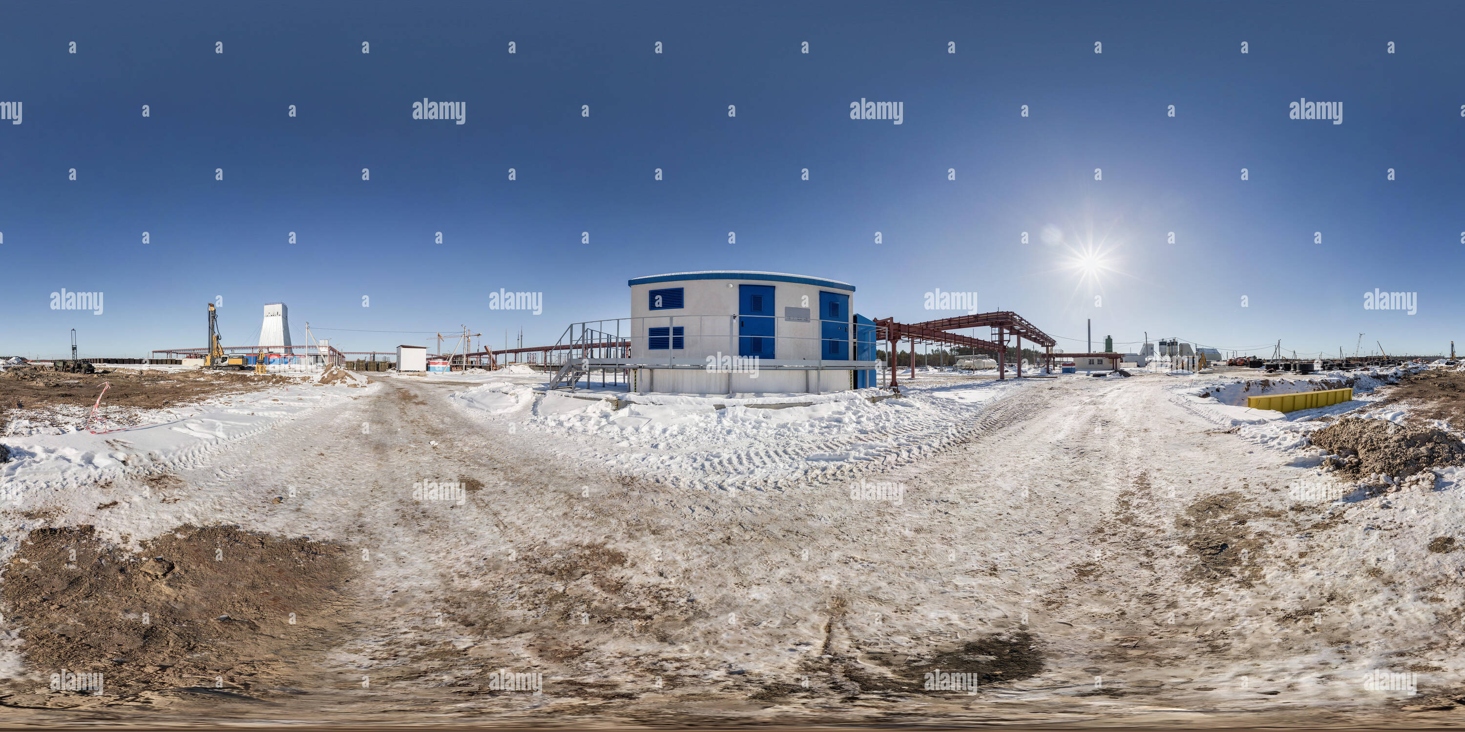 360° view of full seamless panorama 360 angle view in winter snow field ...