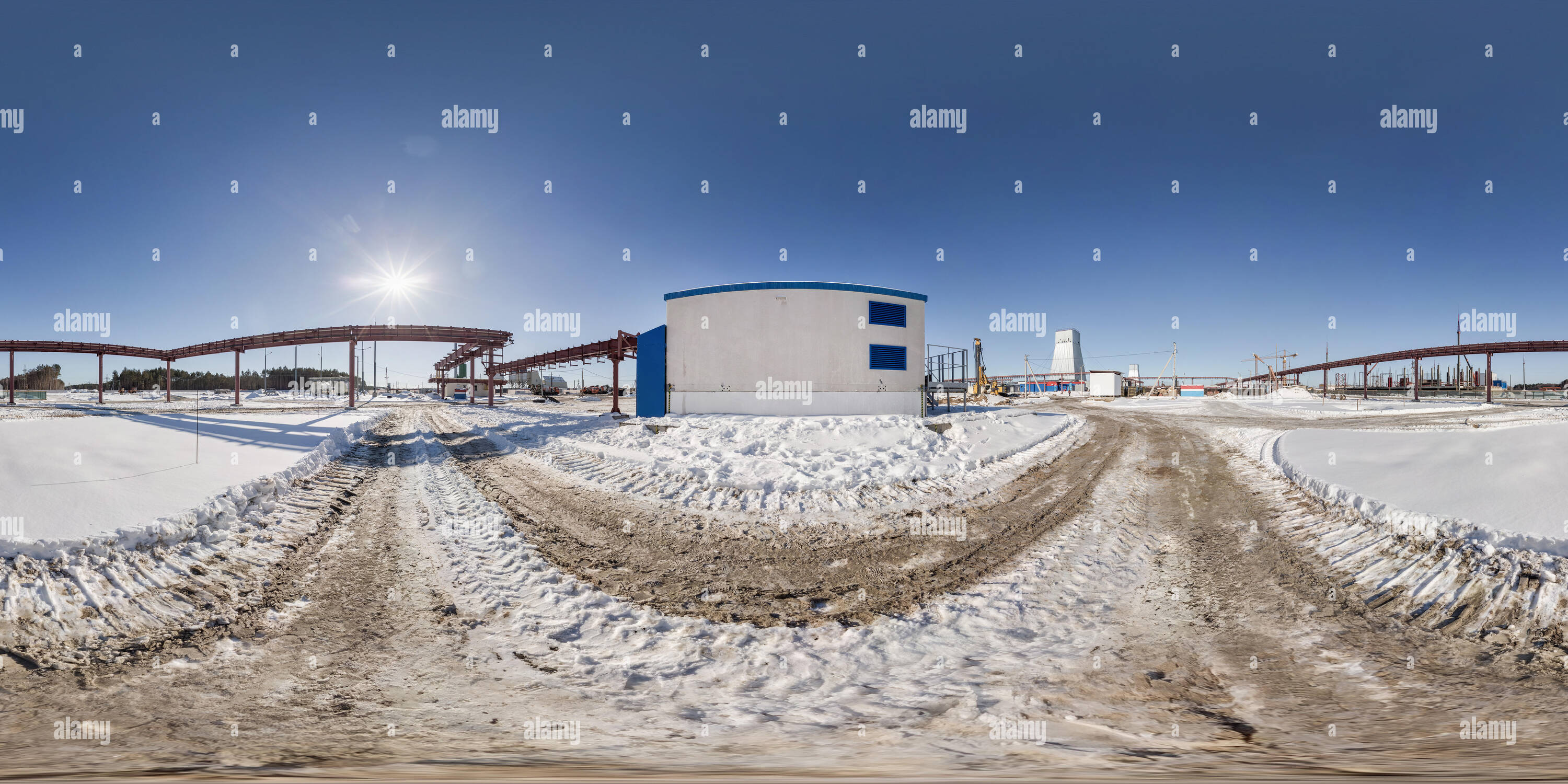 360° view of full seamless panorama 360 angle view in winter snow field ...