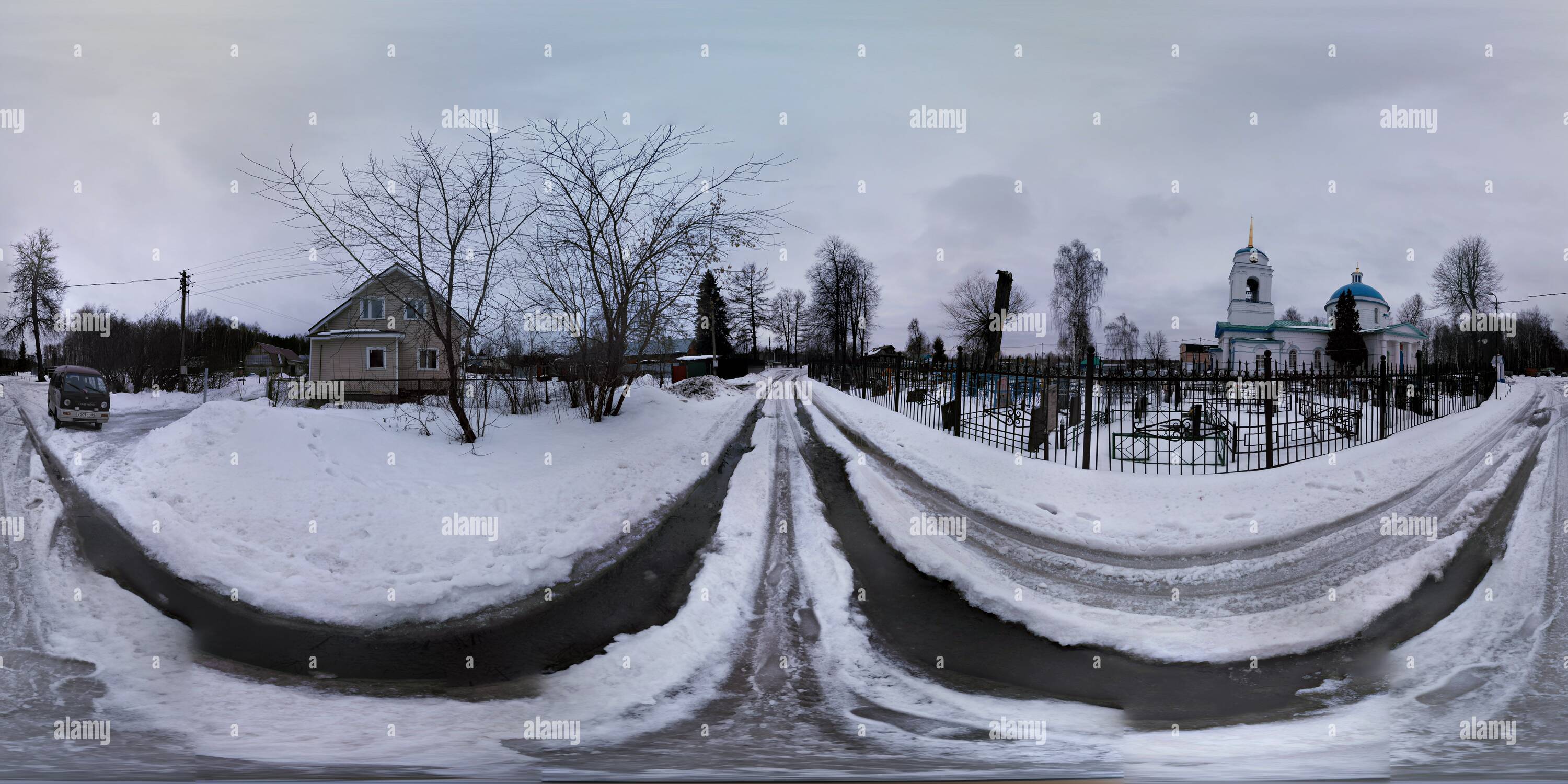 360° view of village Ivinisova Noginsk district, Moscow region, Russia ...