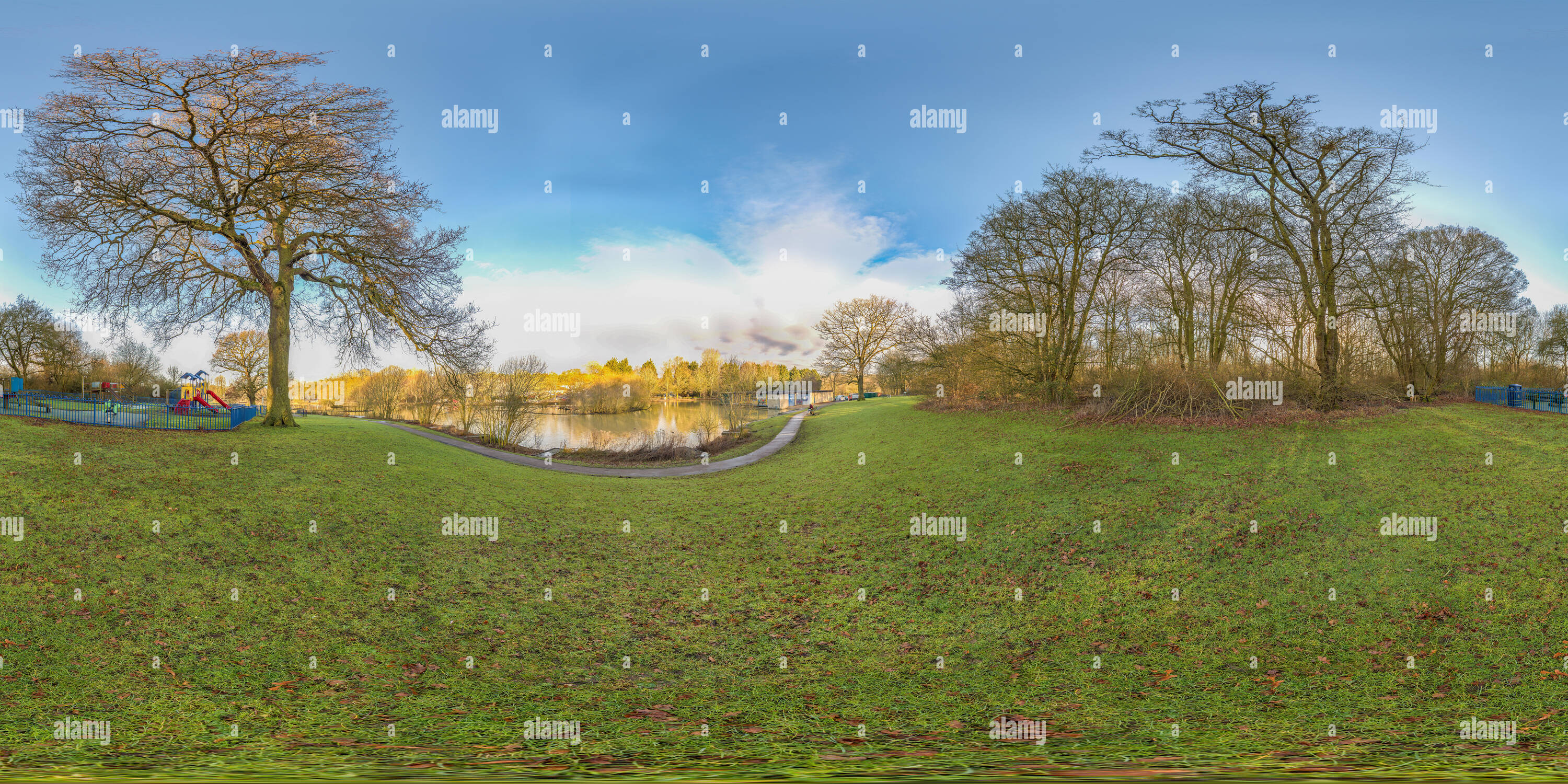 360° view of Boating lake at Corby, England, sunny winter day - Alamy