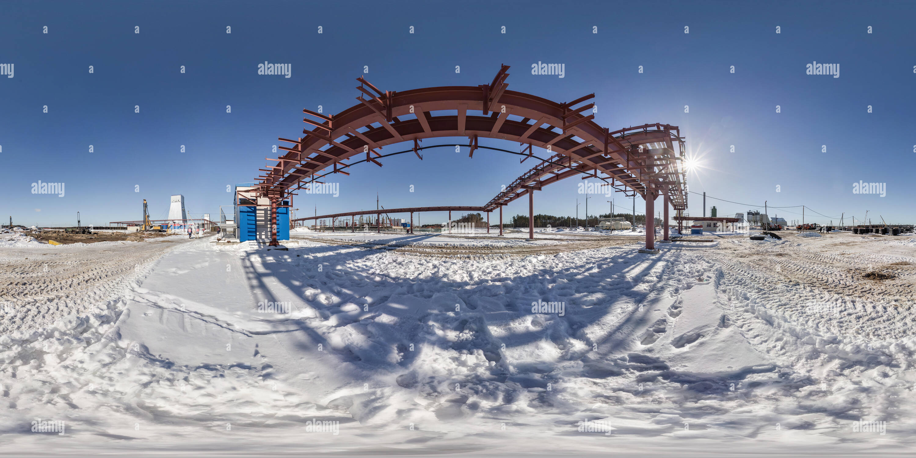 360° view of full seamless panorama 360 angle view in winter snow field ...