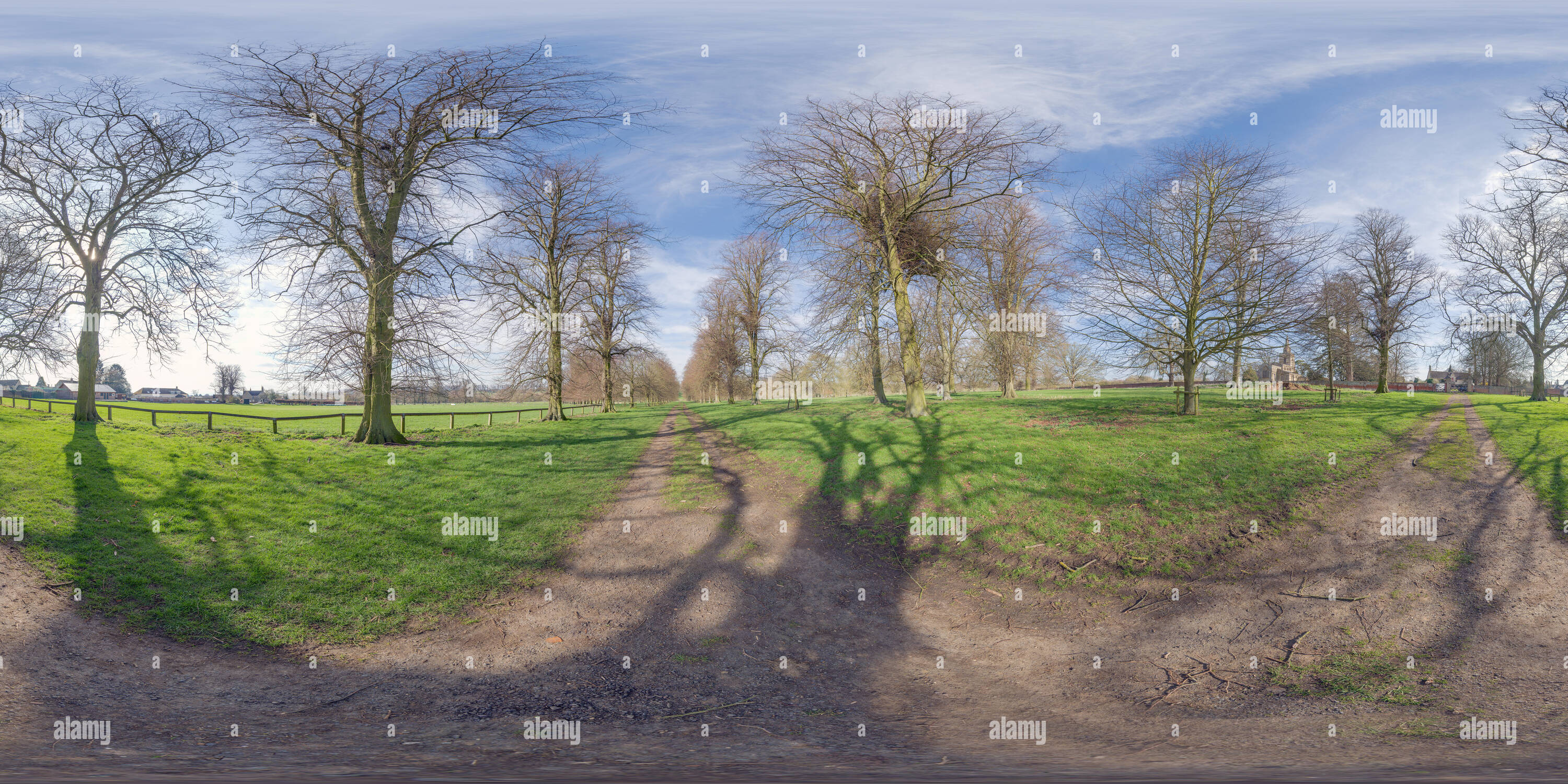 360° view of English countryside in winter surrounding a Christian ...