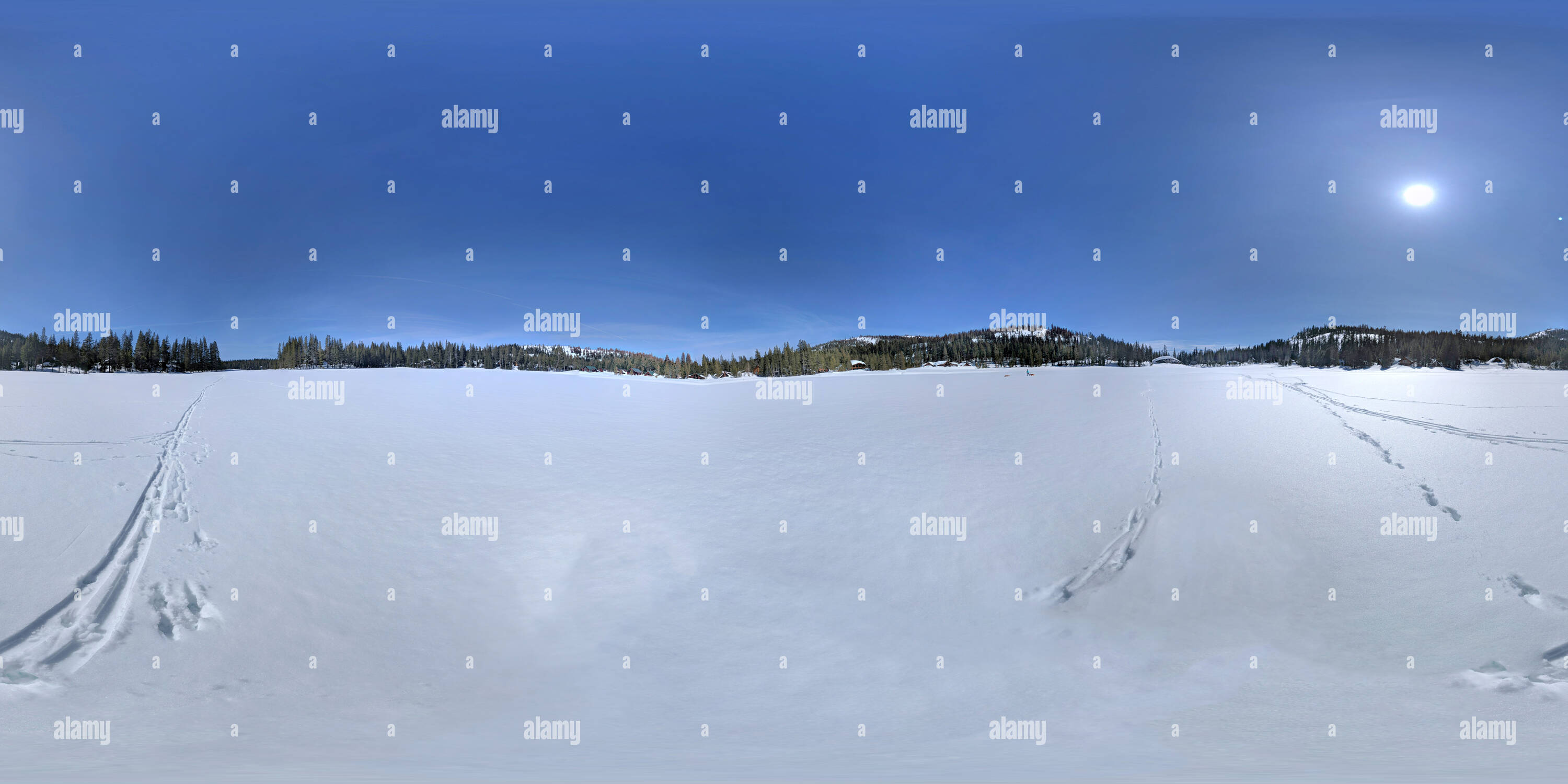 360° view of 360 Spherical panorama of snow covered Lake Dulzura at ...