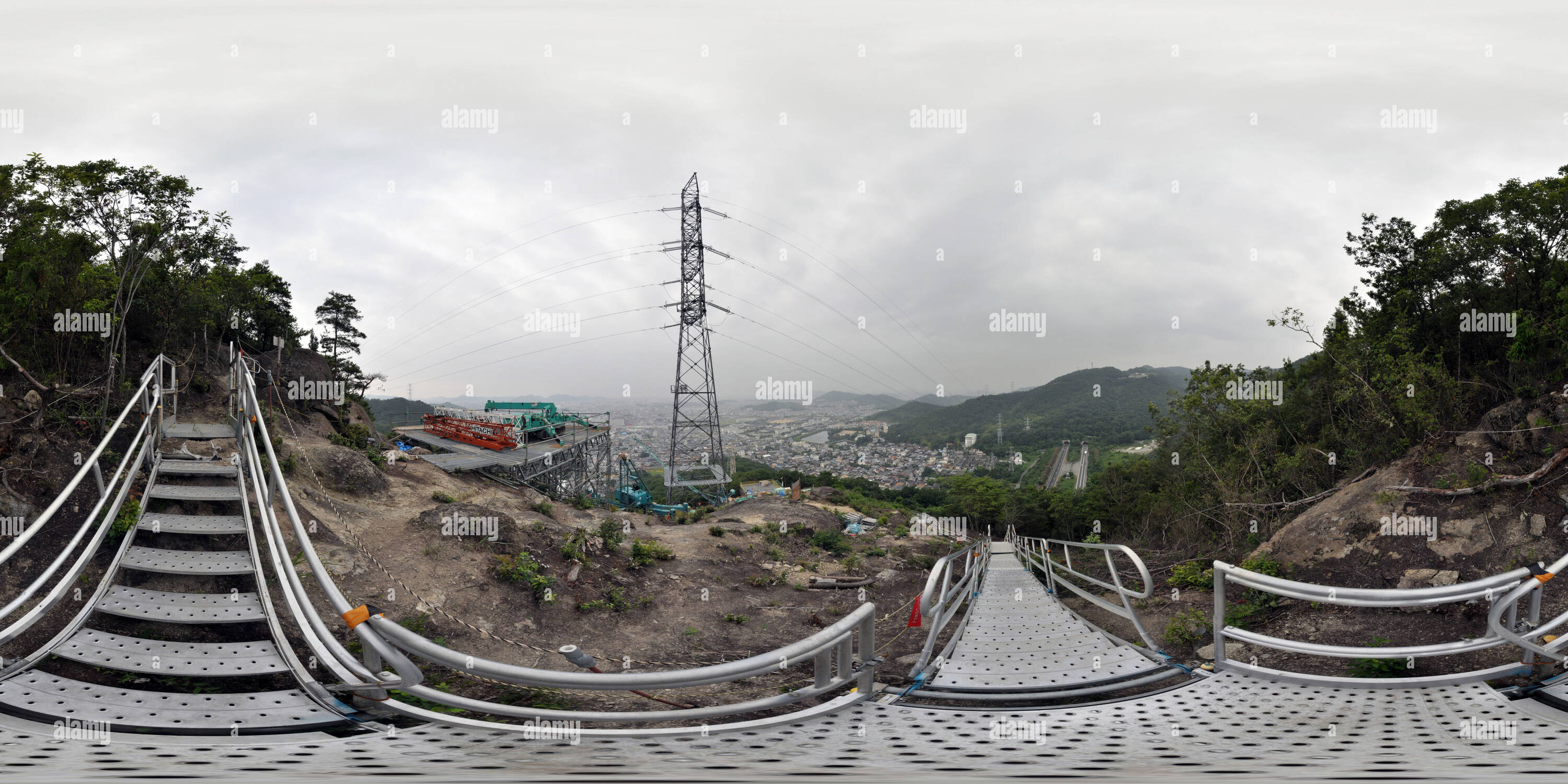 360° view of Construction Site of Transmission Line on a Ridge in ...