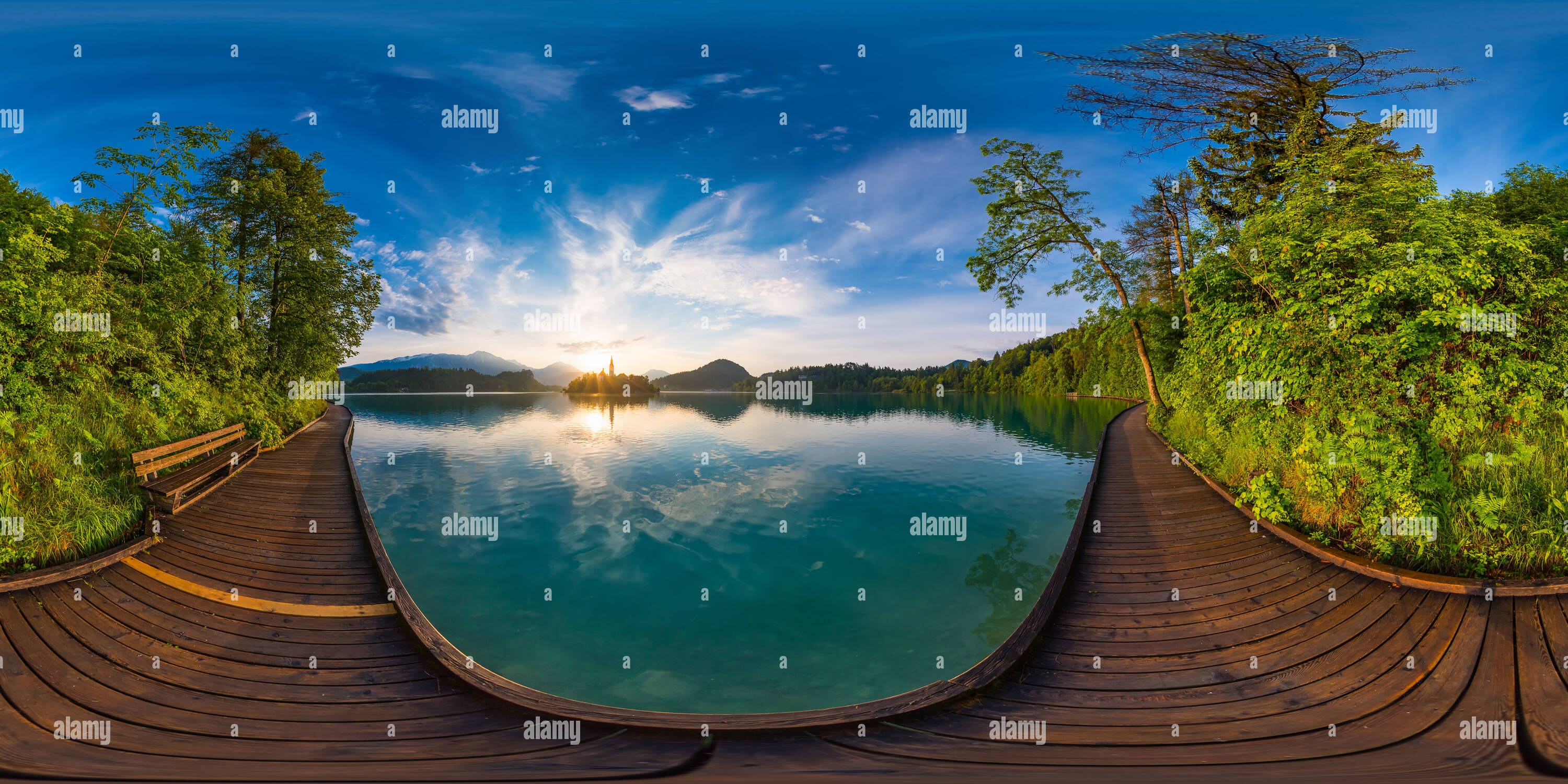 360° view of Lake Bled at sunrise - Alamy