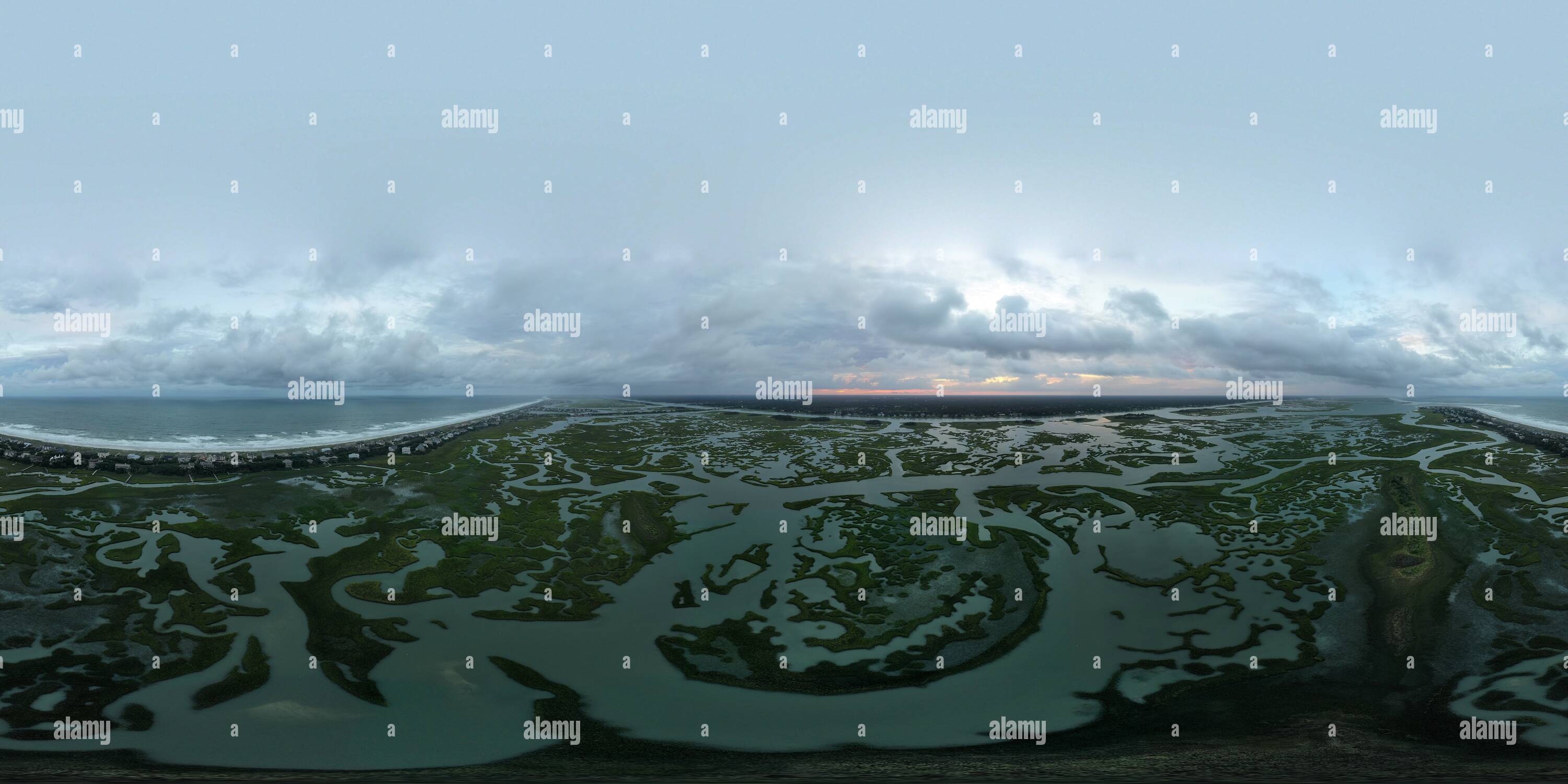 360° view of Above the marsh at sunset - Alamy