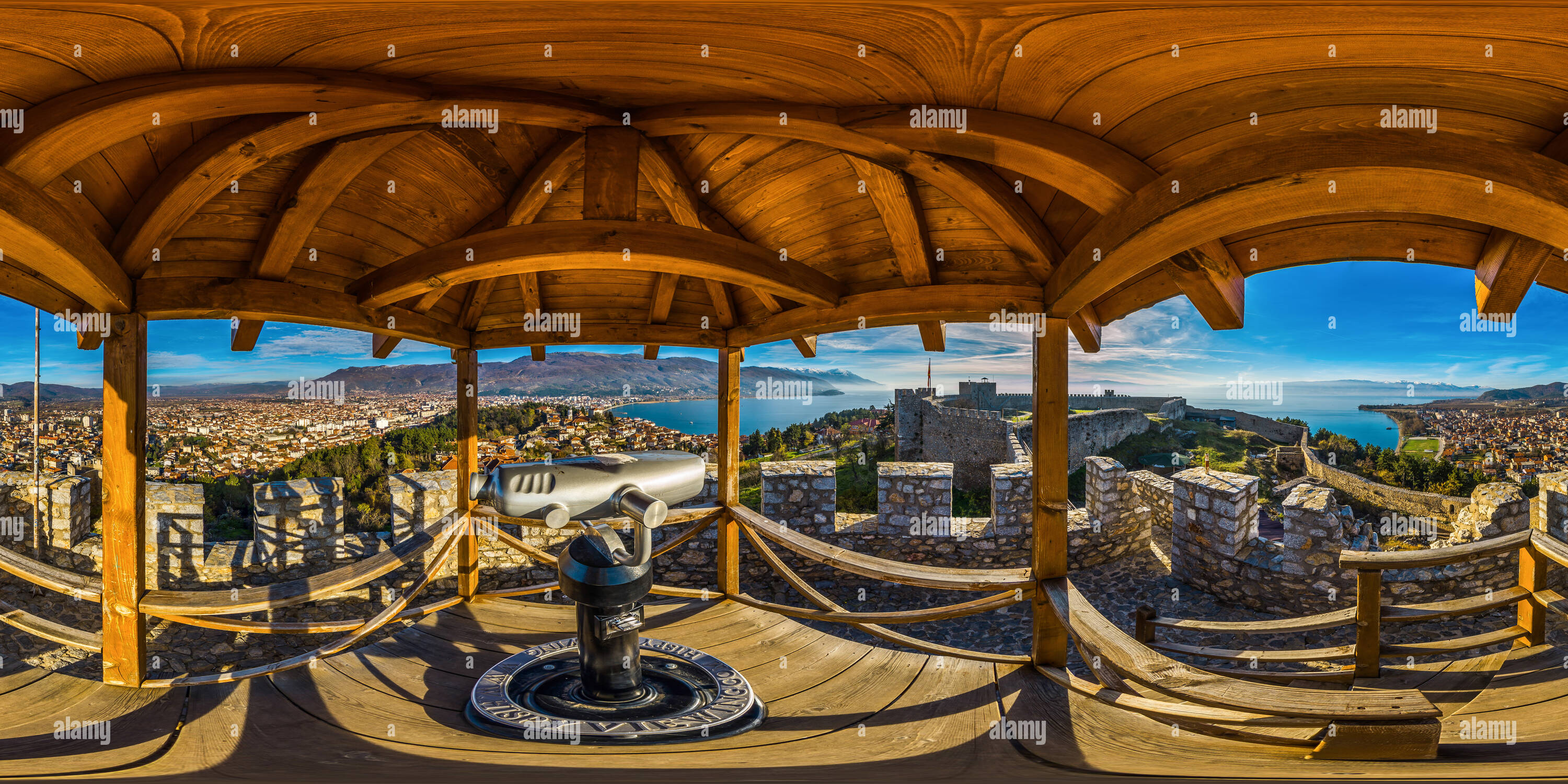 360 °-Ansicht auf Blick aus der Auto Samoil Festung, Ohrid, Mazedonien ...